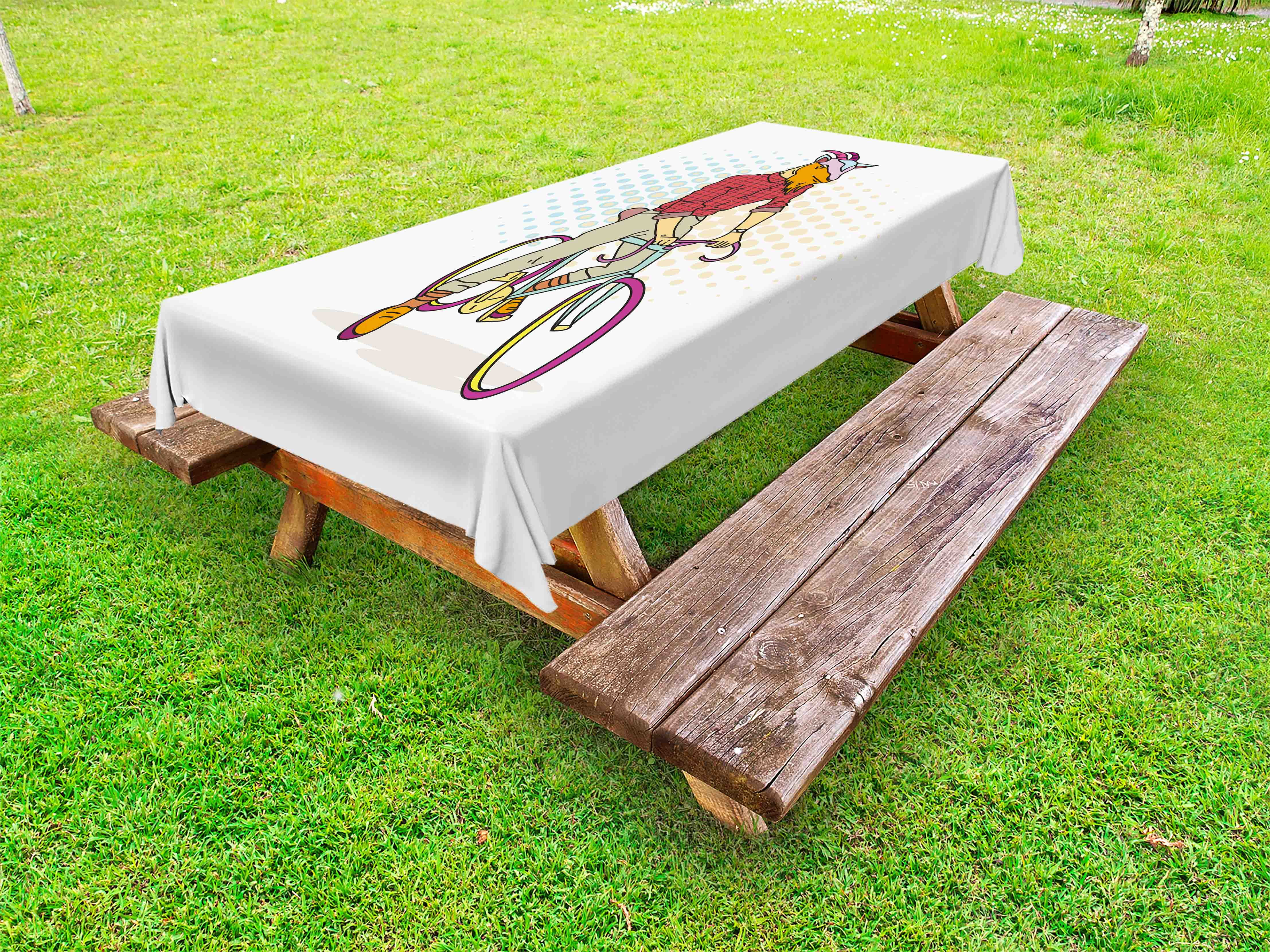 Retro Outdoor Tablecloth, Hipster Goat on Bicycle Fashion Model Horns ...