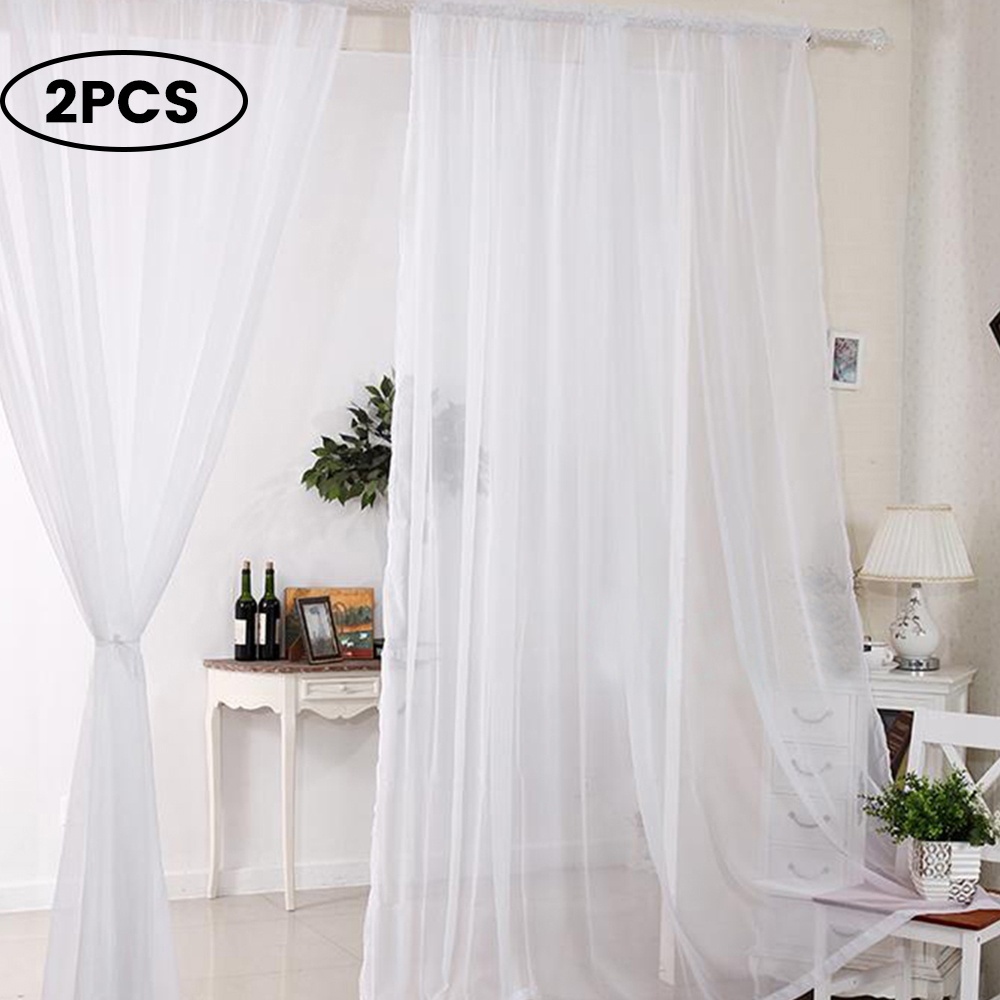 2/4PCS Top Voile Net Panels Voiles Window Curtains Pair Rod Various ...