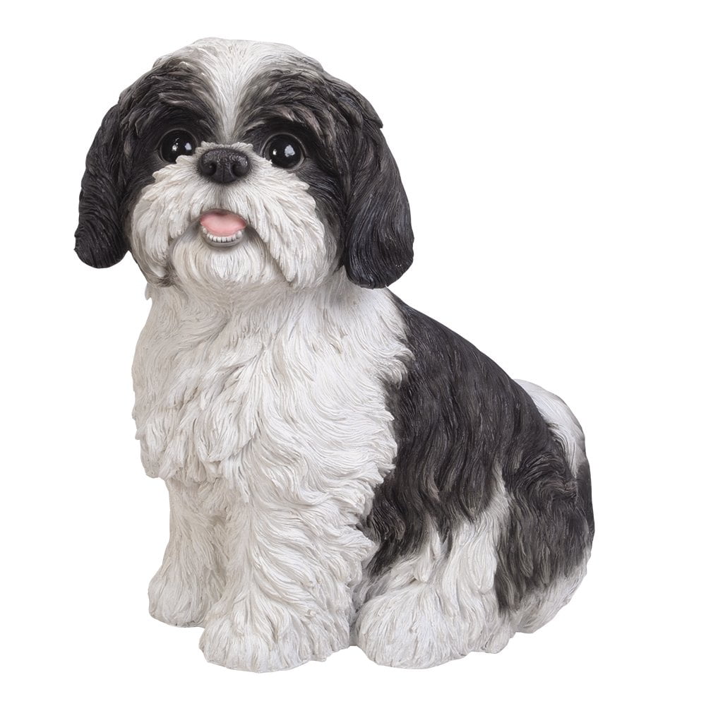 Shih Tzu Lifelike Sitting Statue Realistic Glass Eyes Figurine ...