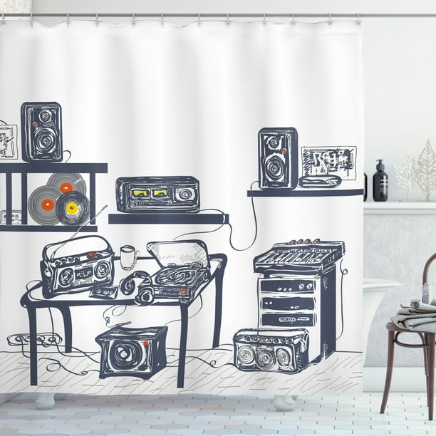 Modern Shower Curtain, Recording Studio with Music Devices Turntable ...