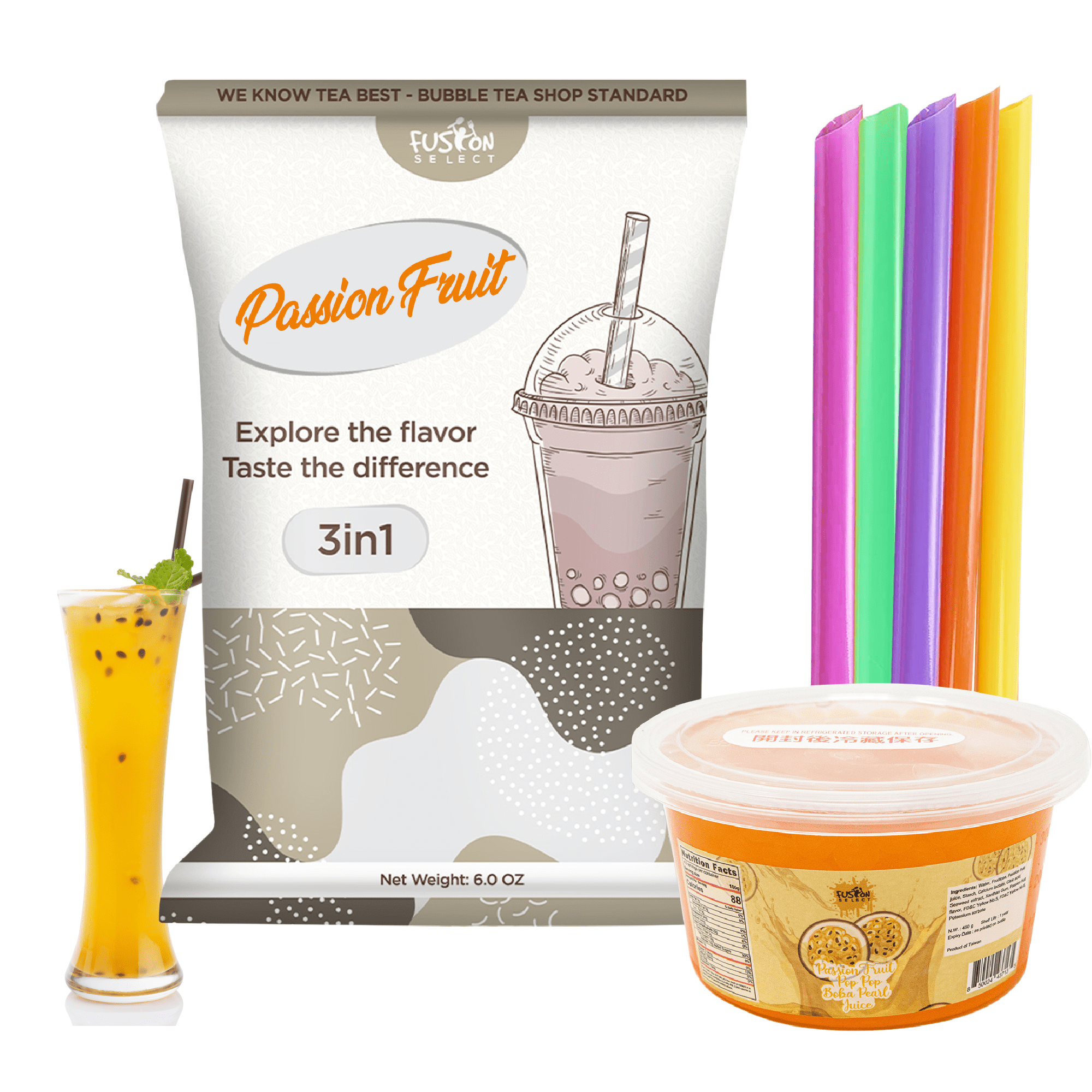 Fusion Select Ultimate Passion Fruit Bubble Tea DIY Kit – 3-in-1 Bubble ...