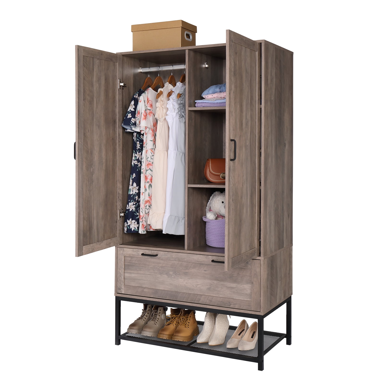 Ktaxon Large Wooden Wardrobe Armoire with Drawers, Bedroom Ktaxon Large Wooden Wardrobe Armoire with Drawers, Bedroom
