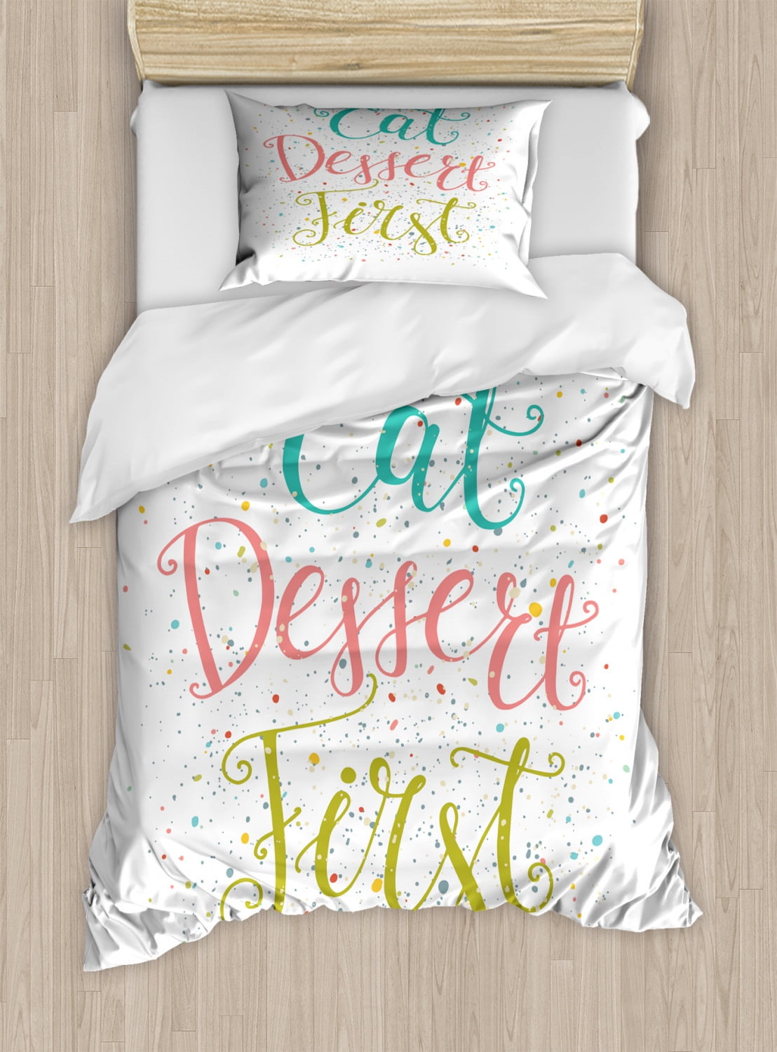 Eat Dessert First Duvet Cover Set Twin Size, Cursive Calligraphy with ...