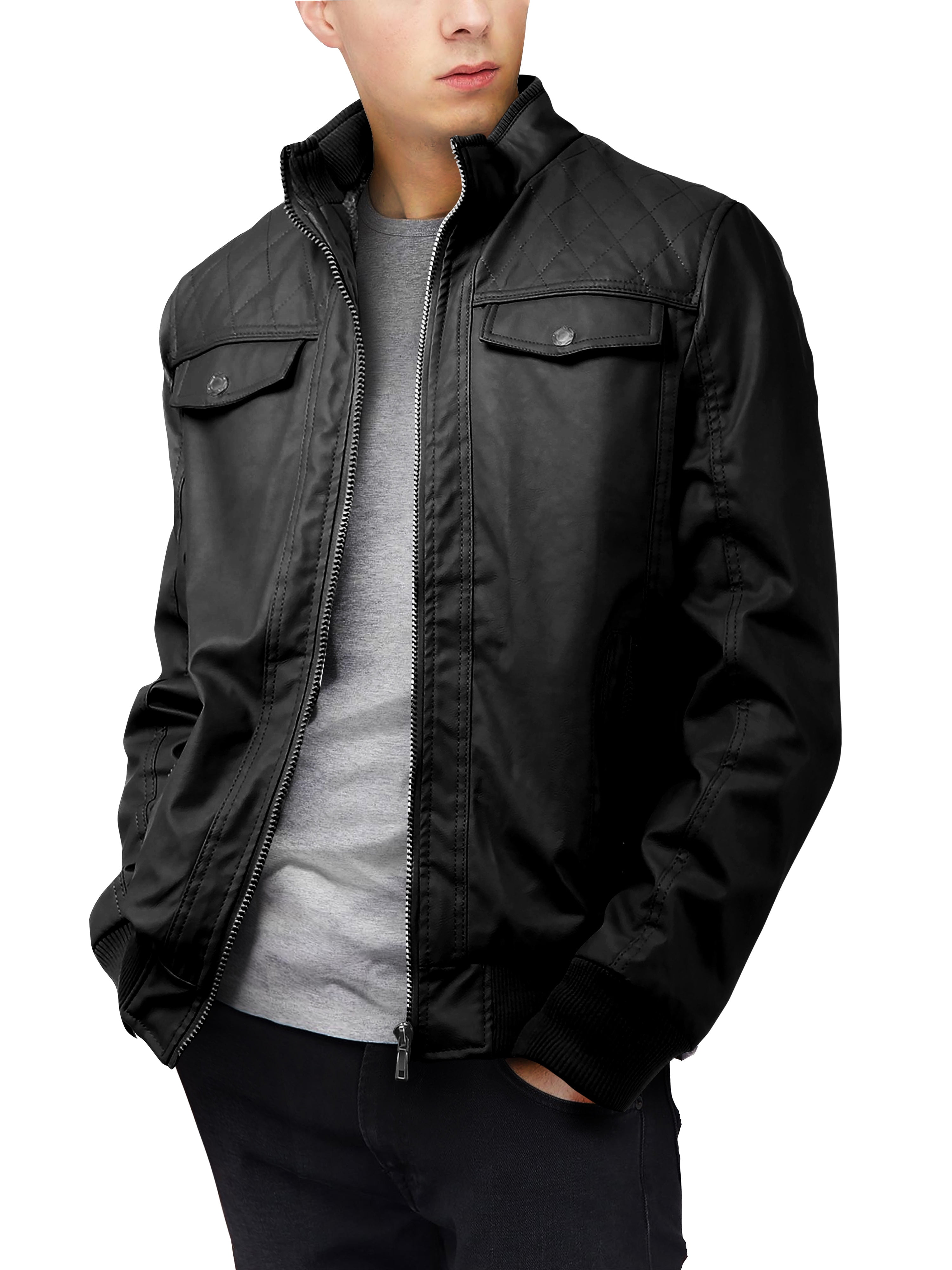Hat and Beyond Mens Motorcycle Rider Jacket Faux Leather with Tactical ...