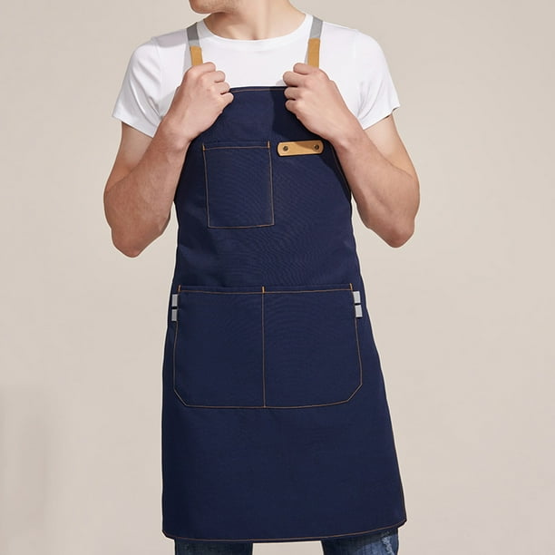 Canvas Work Apron Cross-Back Straps Adjustable Chef Aprons Kitchen Bib ...