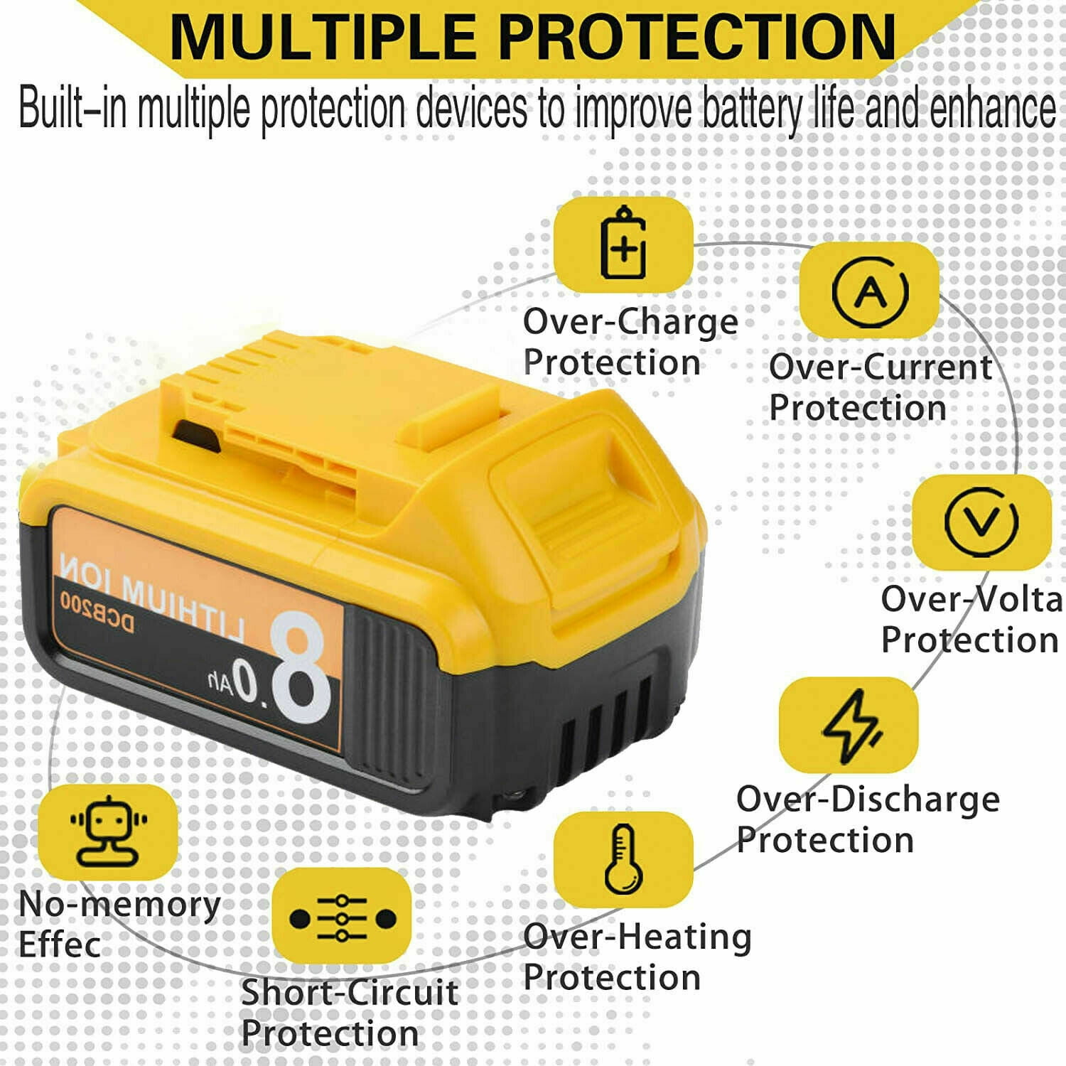 Buy 2 Pack For DeWalt 20V 20 Volt Max XR 8.0AH Lithium Ion Battery ...