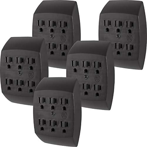 GE 6-Outlet Extender Wall Tap, 5 Pack, Grounded Adapter, Charging ...