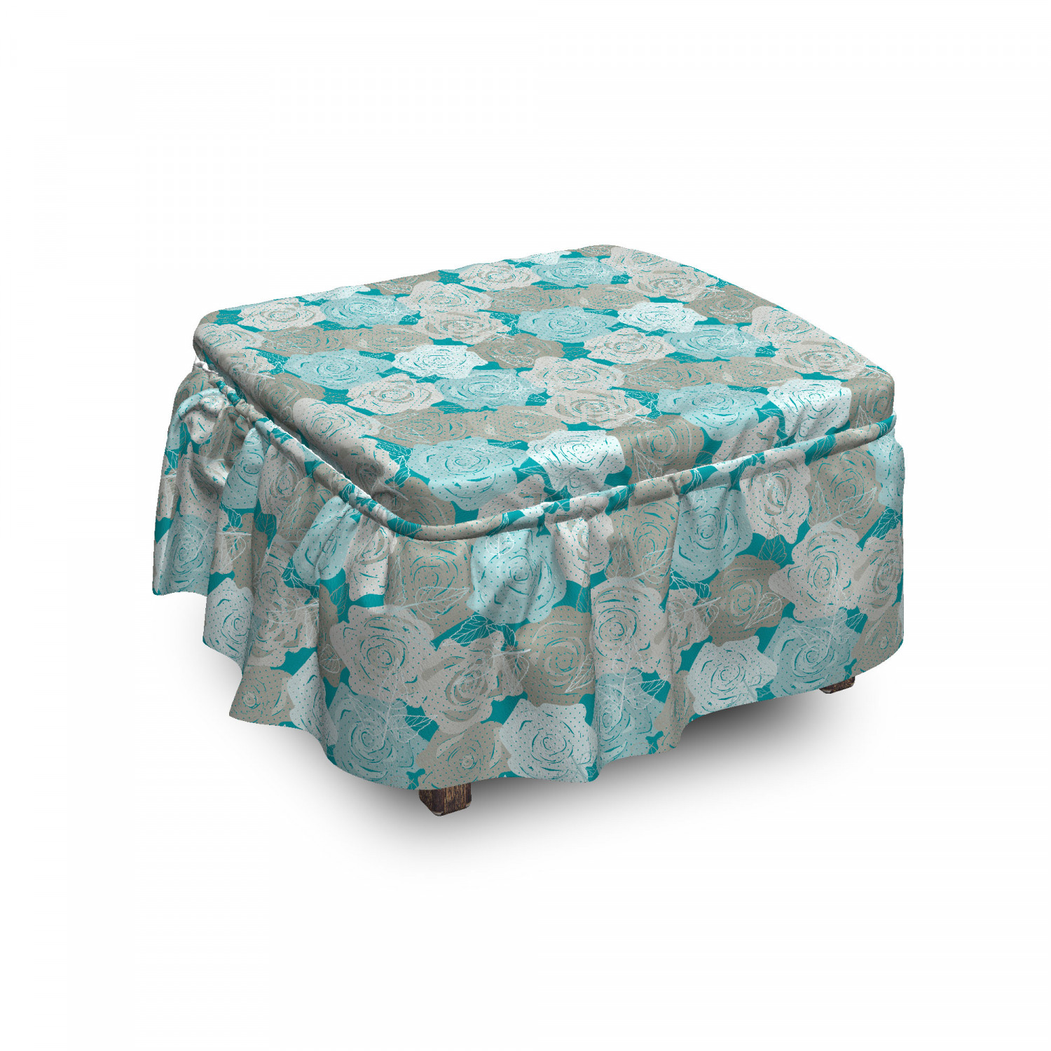 Floral Ottoman Cover, Abstract Roses Design, 2 Piece Slipcover Set with ...