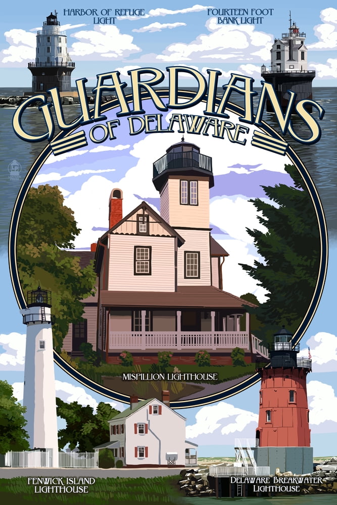 Lighthouses of Delaware, Montage (12x18 Wall Art Poster, Room Decor ...