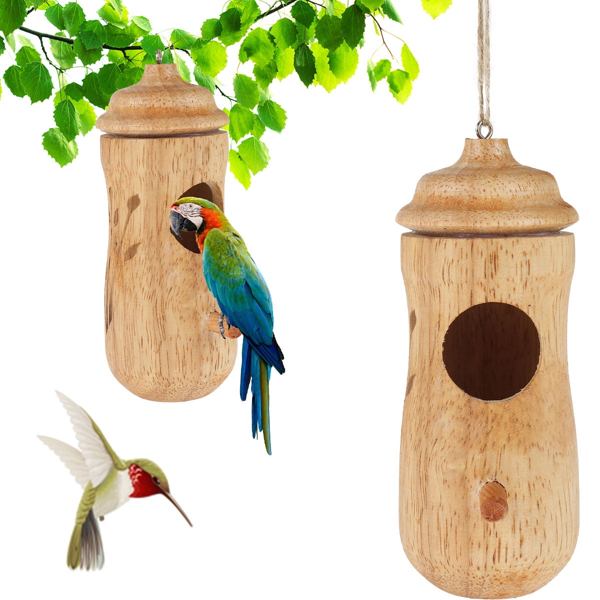 BUTORY Wooden Hummingbird House Hanging Hummingbird Nest with Gold ...