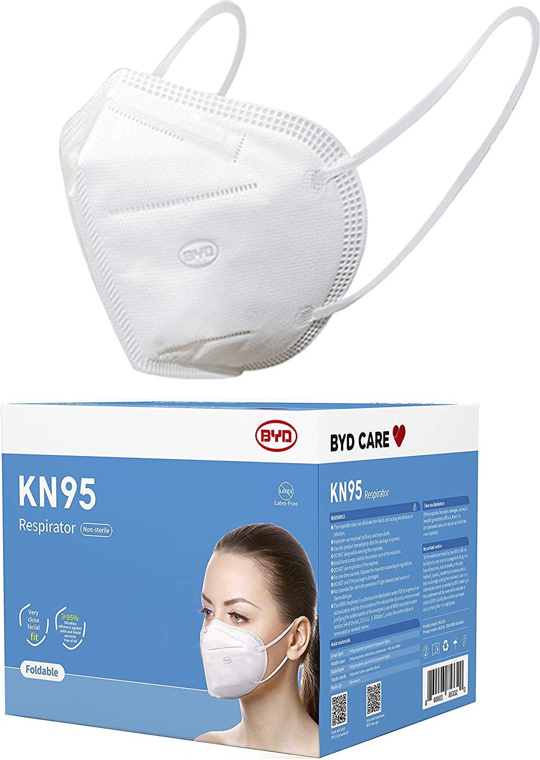 BYD CARE Face Mask Foldable Protective Respirator, 50 Pieces ...