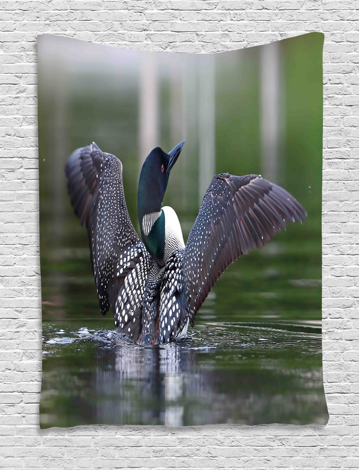 Loon Tapestry, Real Image of a Common Loon Spreading Her Wings in the ...