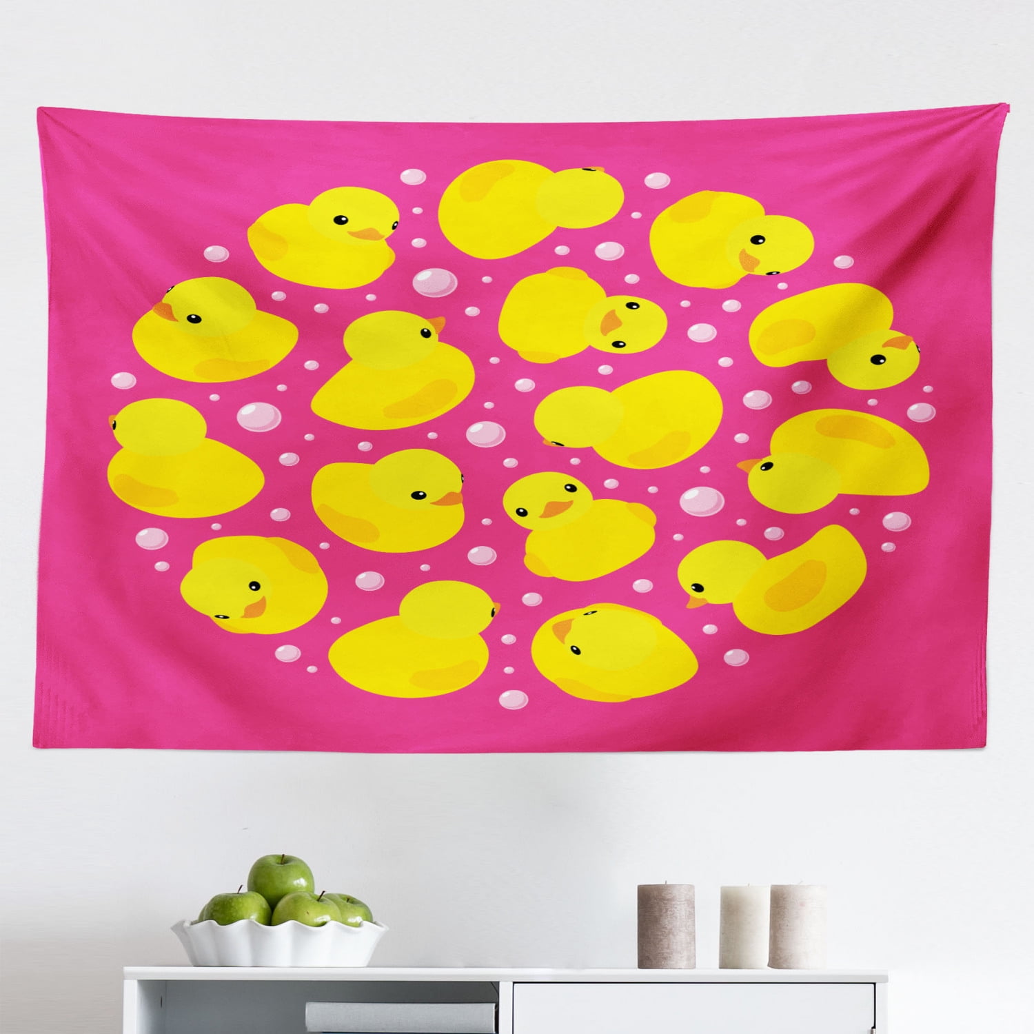 Rubber Duck Tapestry, Rubber Duck Floating on Paper Seem Water Waves ...