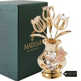 24K Gold Plated Crystal Studded Flower Ornament in a Vase with ...