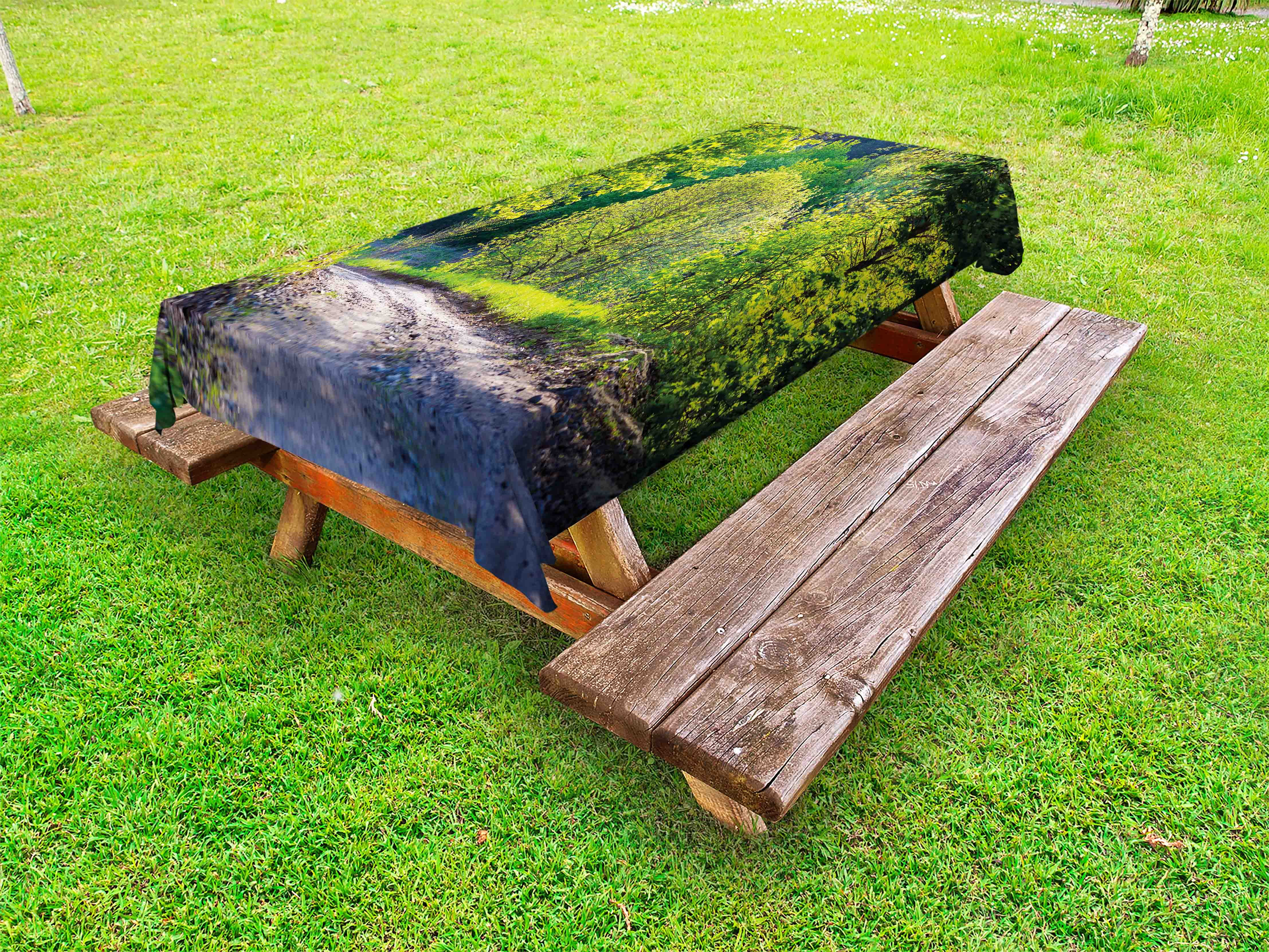 Spring Outdoor Tablecloth, Path in Forest by the Lake Sunlight ...