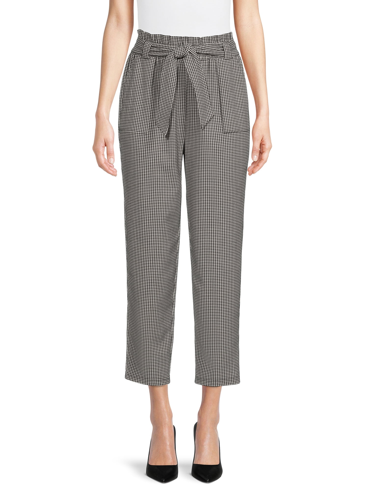 Nine.Eight Women’s Cropped Paper Bag Waist Pants - Walmart.com