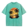2026 Summer Men Loose Vintage Washed T Shirt Palm Tree Sunset Hawaiian ...