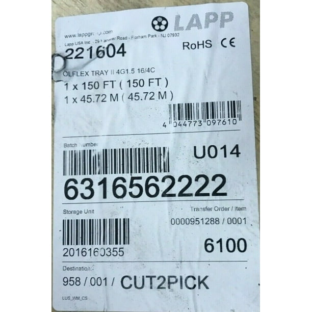 NEW Lapp Kabel 221604 16/4C OLFLEX Tray II Flexible Tray Cable TC-ER ...