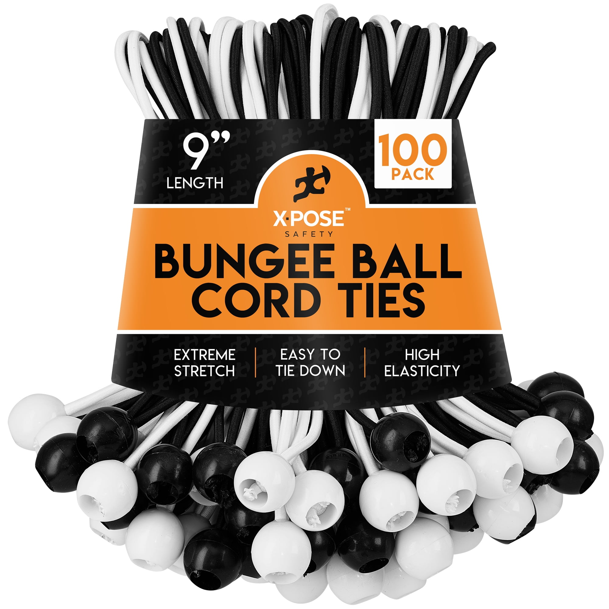 Xpose Safety Bungee Ball Cords 9" 100 Pack Heavy Duty Assorted Colors ...