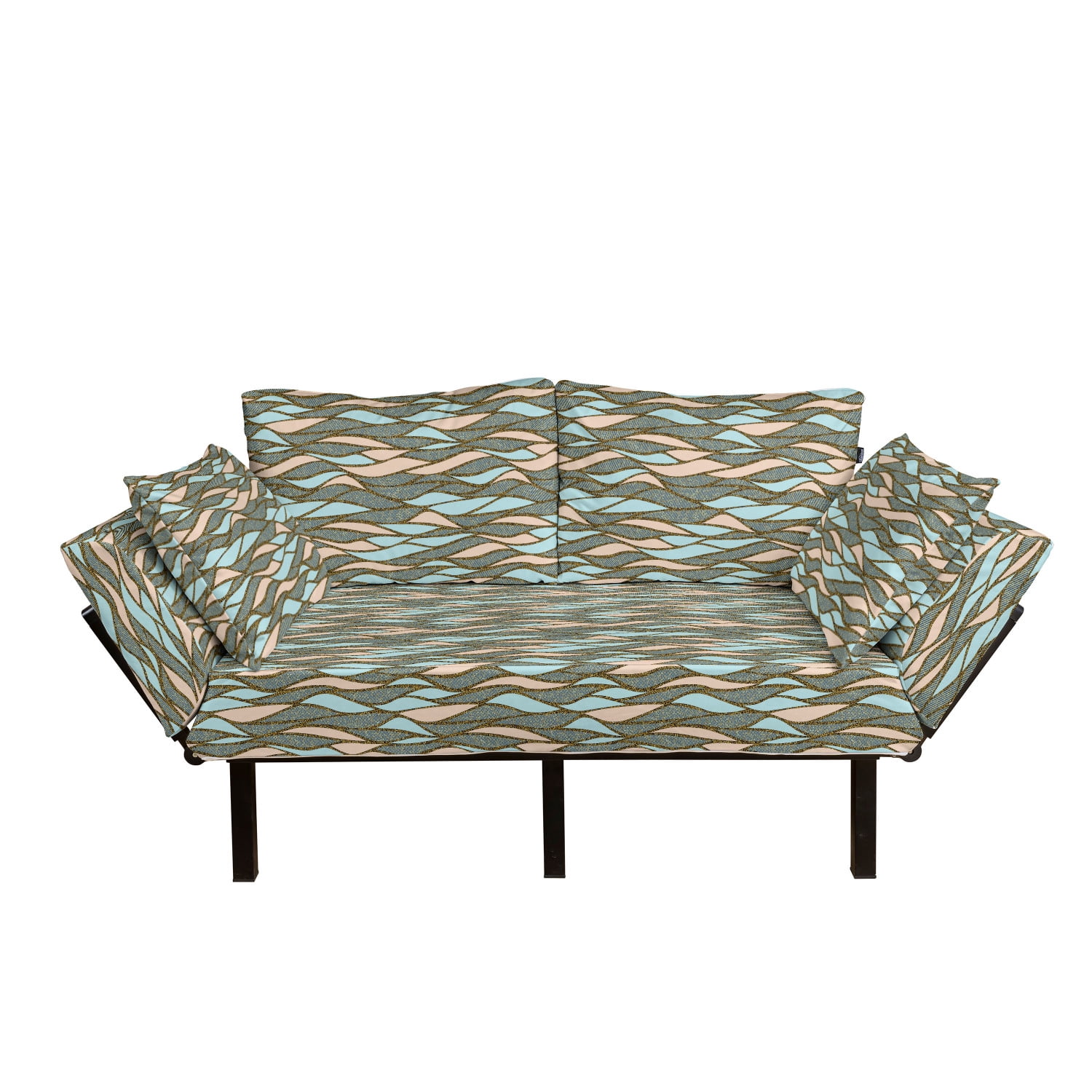 Abstract Futon Couch, Vertical Waves with Stripes and Ornamental Dotted ...