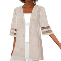 Dyegold Women's 3/4 Sleeve Lightweight Linen Cotton Cardigan, Casual ...