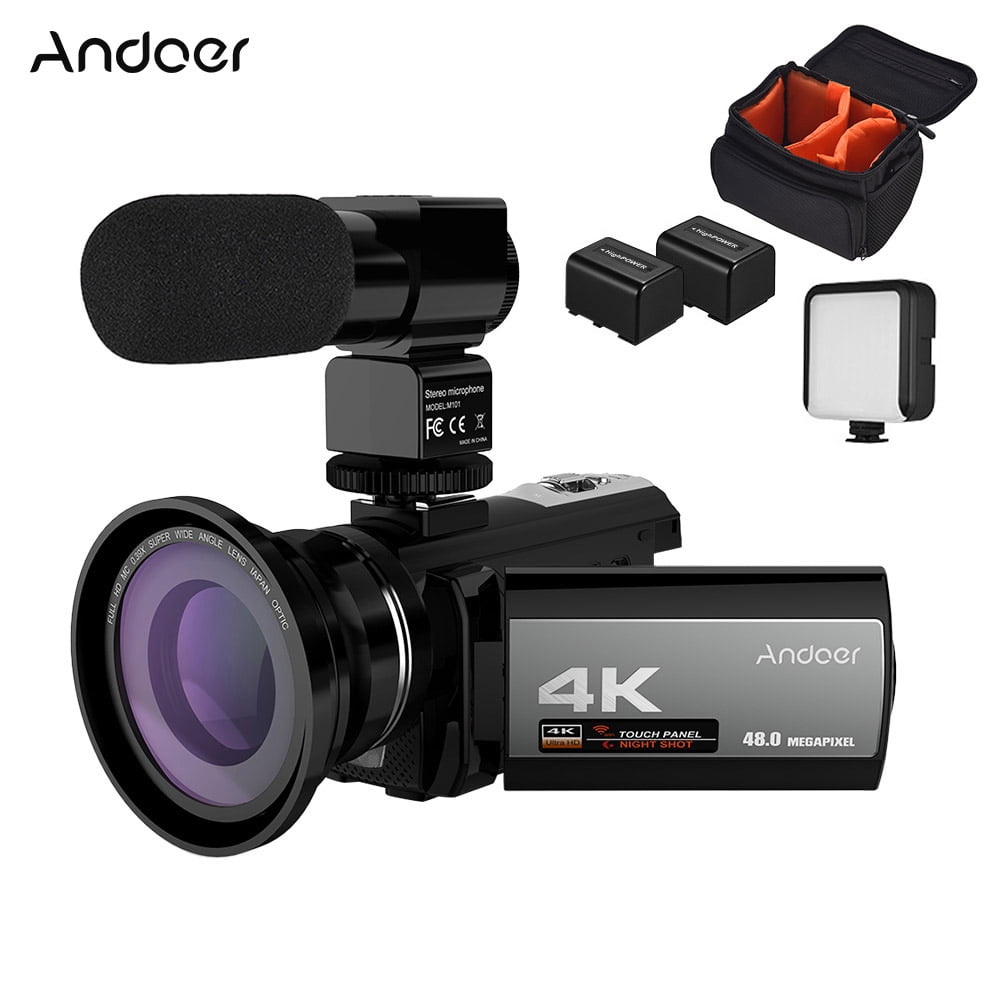 Andoer 4K 48MP WiFi Digital Video Camera+External Microphone+0.39x Wide ...
