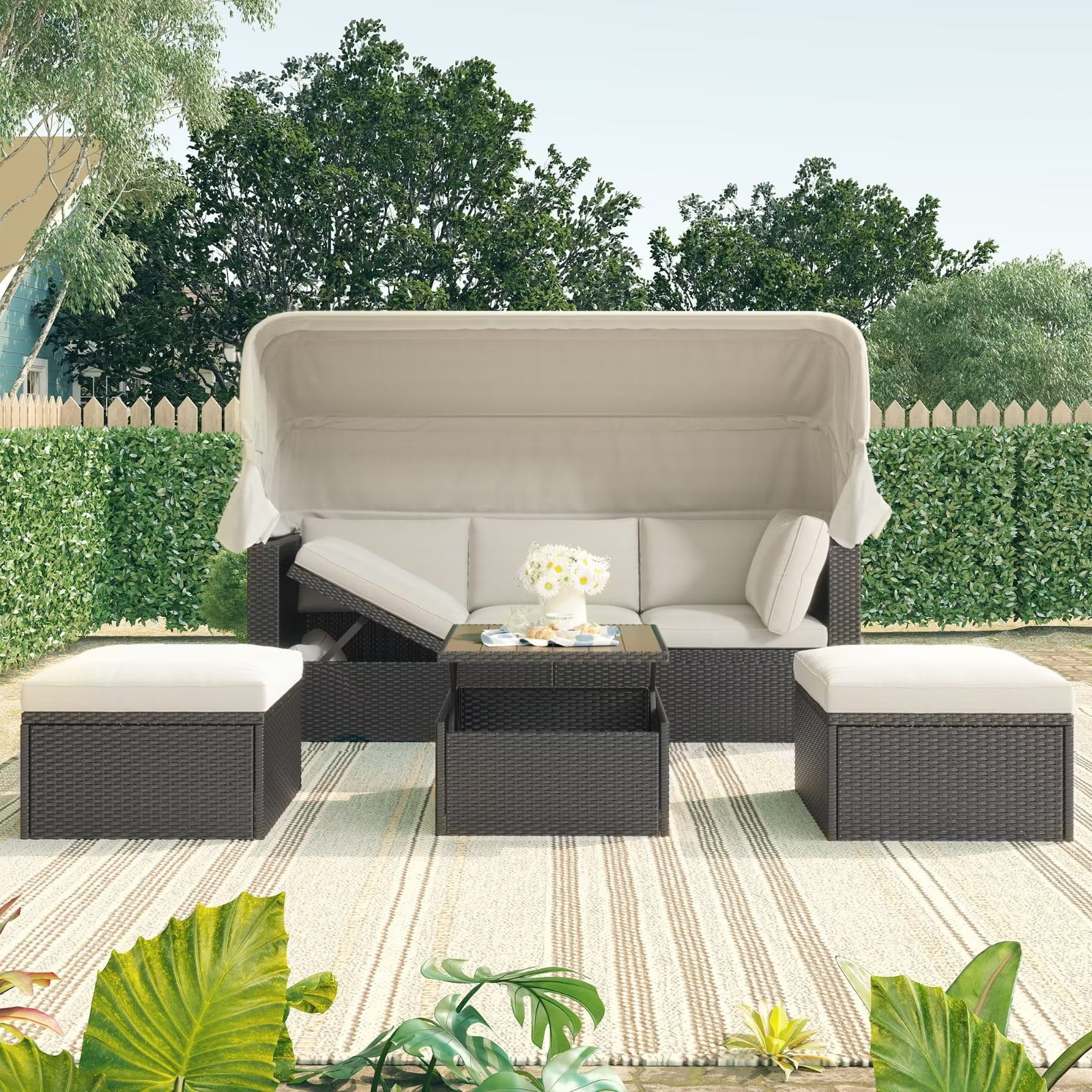 Outdoor Patio Furniture Set, Rectangle Wicker Sectional Sofa Seating ...