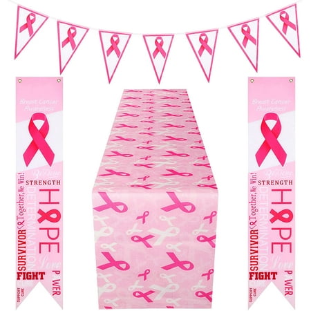 2 Pieces Pink Ribbon Hanging Banner Breast Cancer Awareness Banner ...