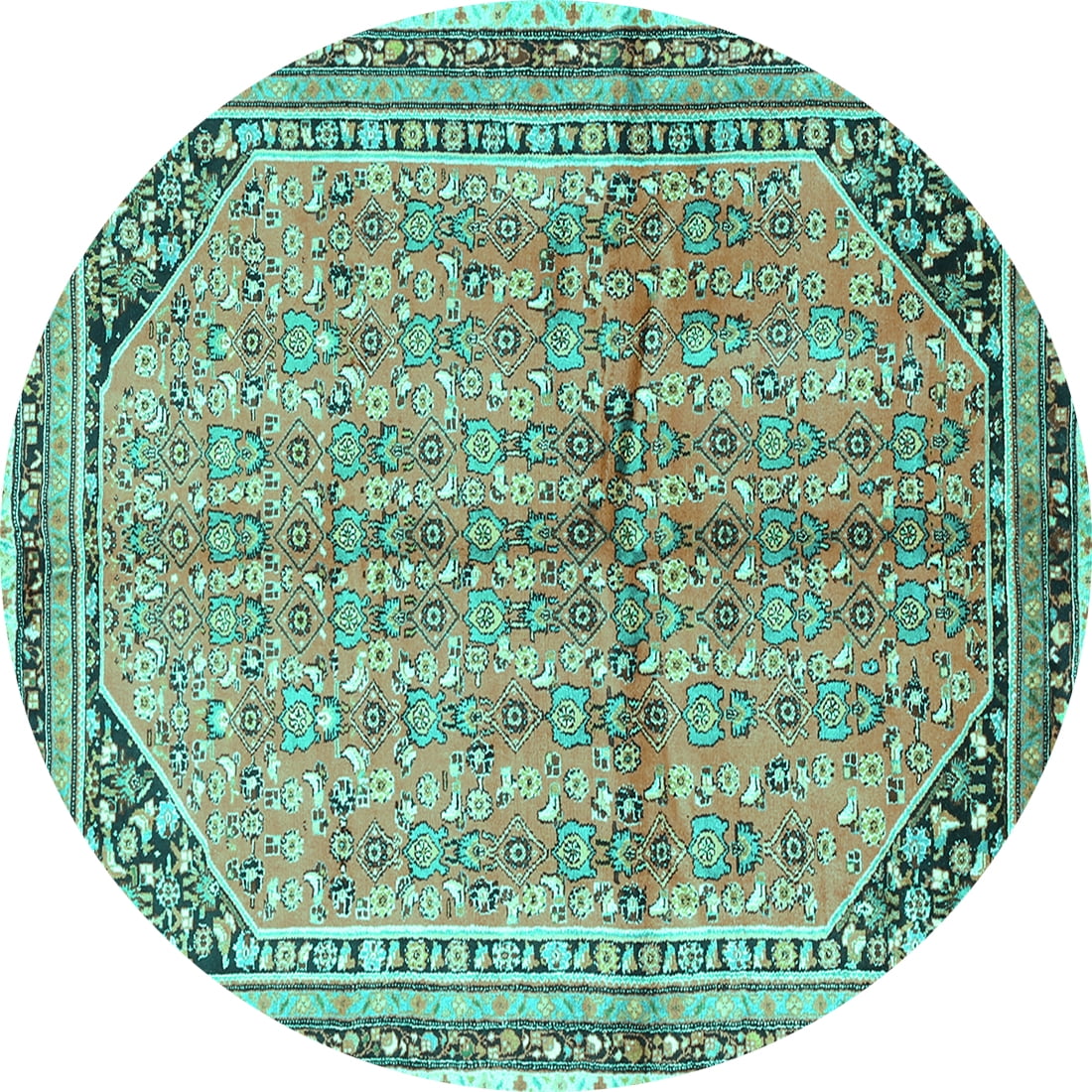 Ahgly Company Machine Washable Indoor Round Persian Turquoise Blue ...