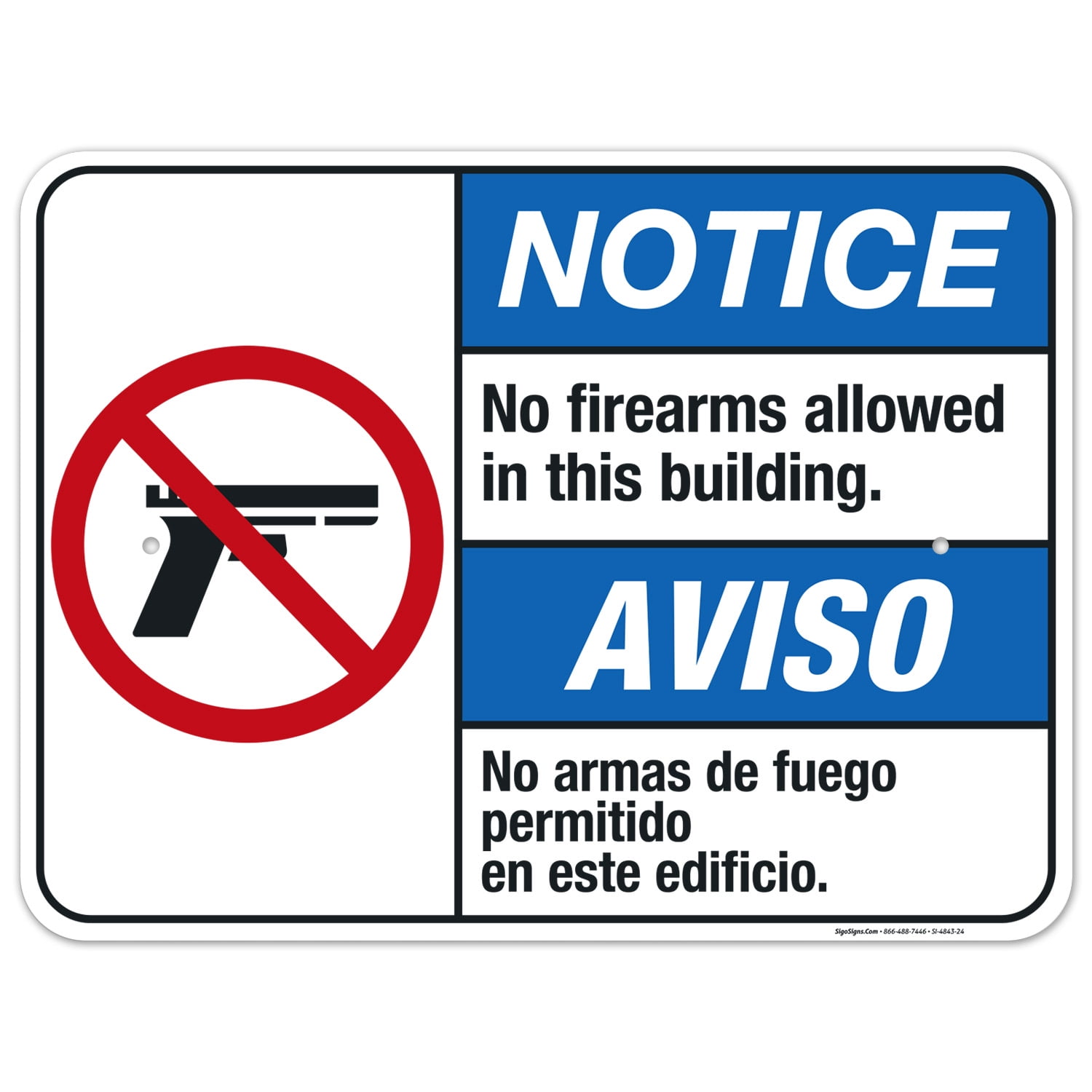 No Firearms Allowed In This Building Bilingual Sign, ANSI Notice Sign ...