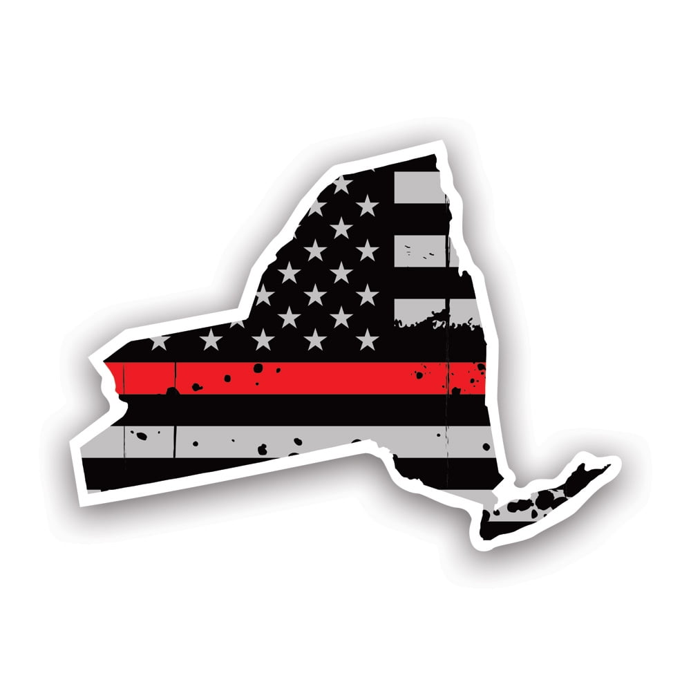 Distressed Thin Red Line New York State Shaped Subdued US Flag Sticker ...