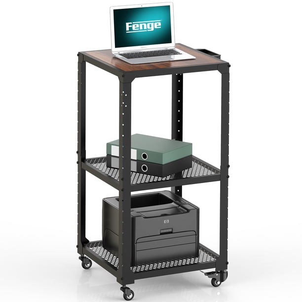 Fenge Mobile Computer Standing Desk with Mesh Storage Shelf, Rolling ...