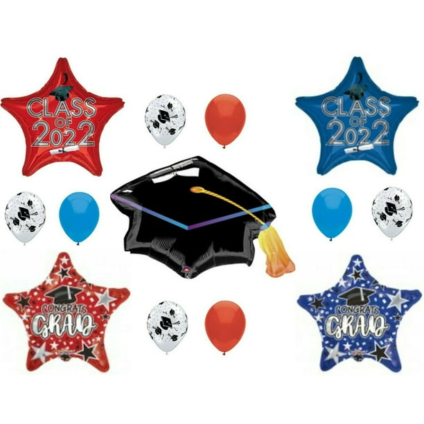 Class of 2022 Red & Blue Cap Hat Party Balloons Decorations Grad ...