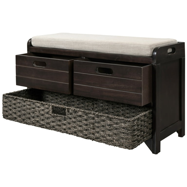 Savina Espresso Basket Storage Bench Modern Farmhouse 136" Grand Wine