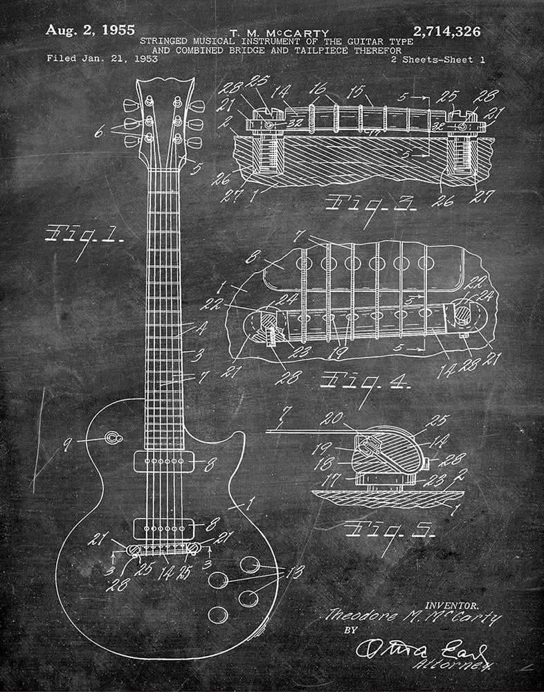 Original Gibson Guitar Artwork Submitted In 1955 - Music - Patent Art ...