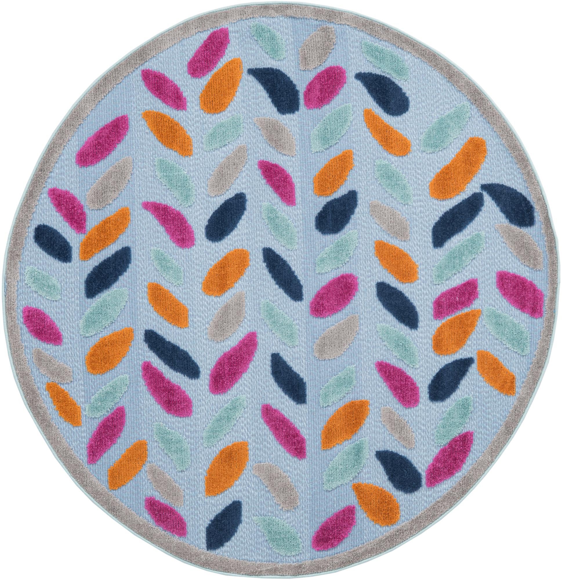 Rugs.com Aruba Outdoor Collection Rug – 5 Ft Round Blue Low-Pile Rug ...