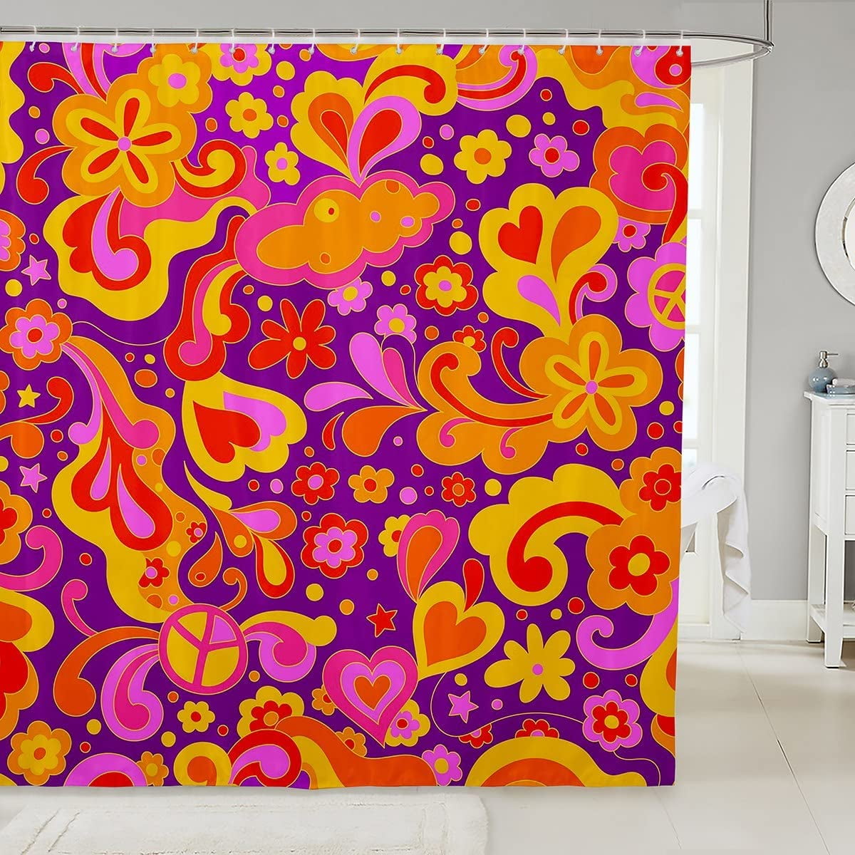 Groovy Style Shower Curtain 72x78 Vintage 60s 70s Flower Doodle
