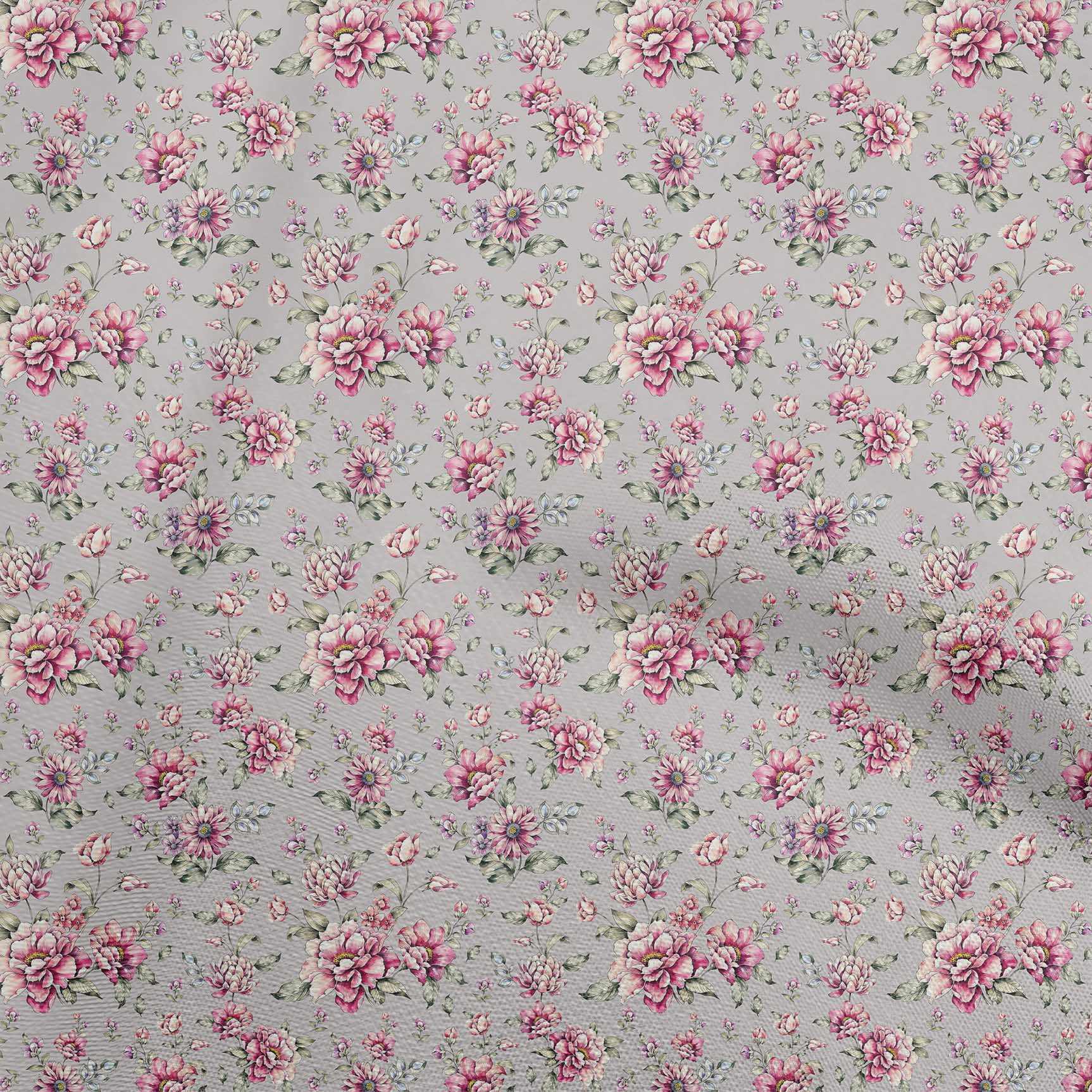 oneOone Cotton Poplin Light Gray Fabric Florals Sewing Material Print ...