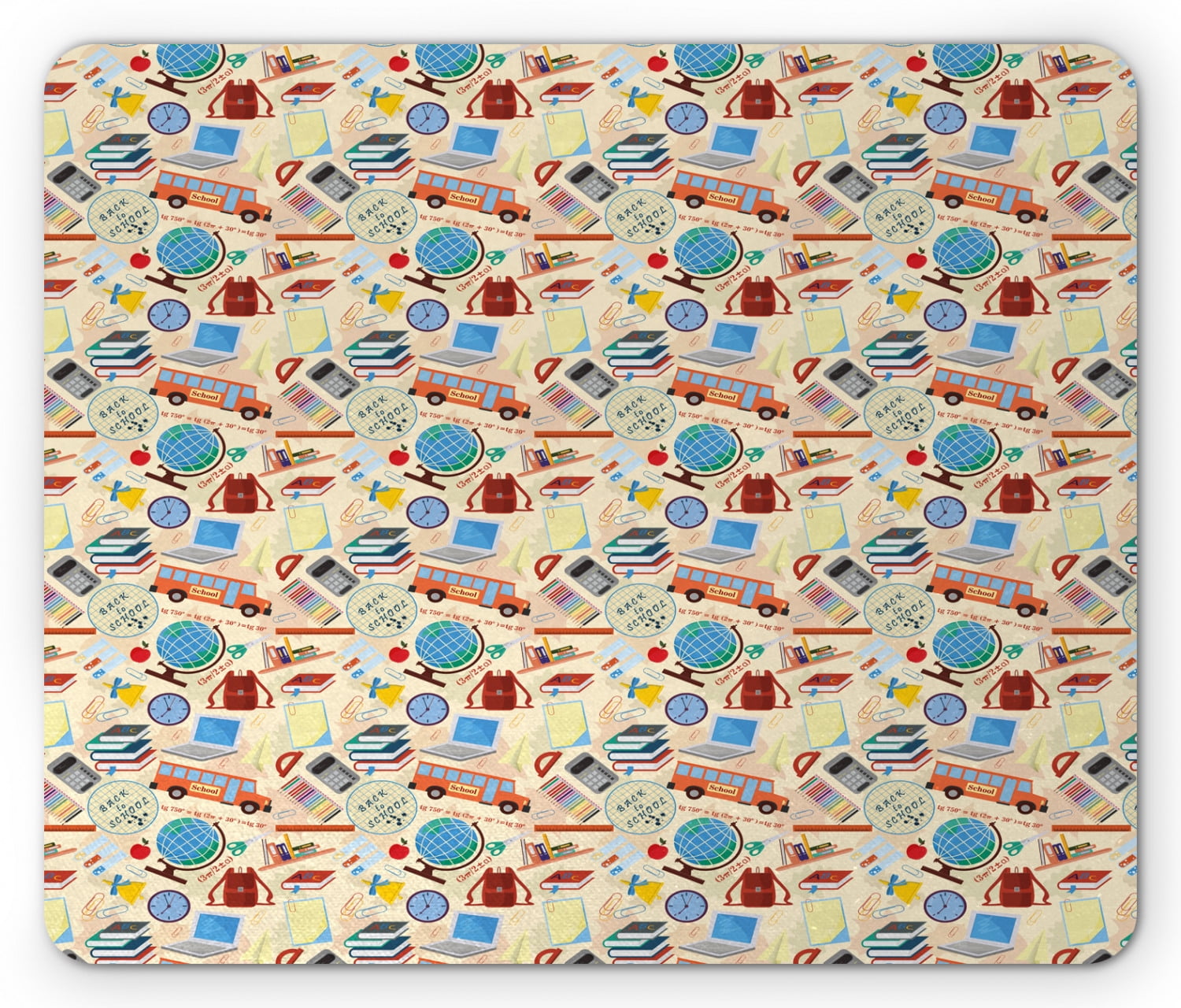 Back to School Mouse Pad, Various Educational Learning Tools Bus Globe ...