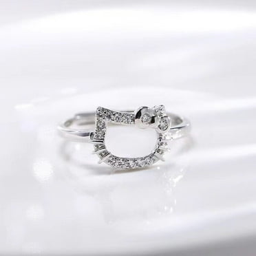 Sanrio Hello Kitty Silver Plated Crystal Ring- Hello Kitty Ring Size 5 ...