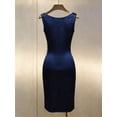 Navy Blue Satin Cowl Neck Sleeveless Ruched Midi Dress With Pearl ...