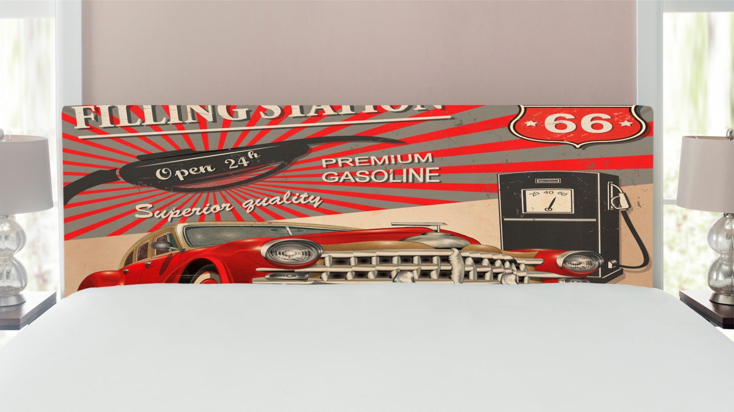 Cars Headboard, Poster Style Image Gasoline Station Commercial Element ...