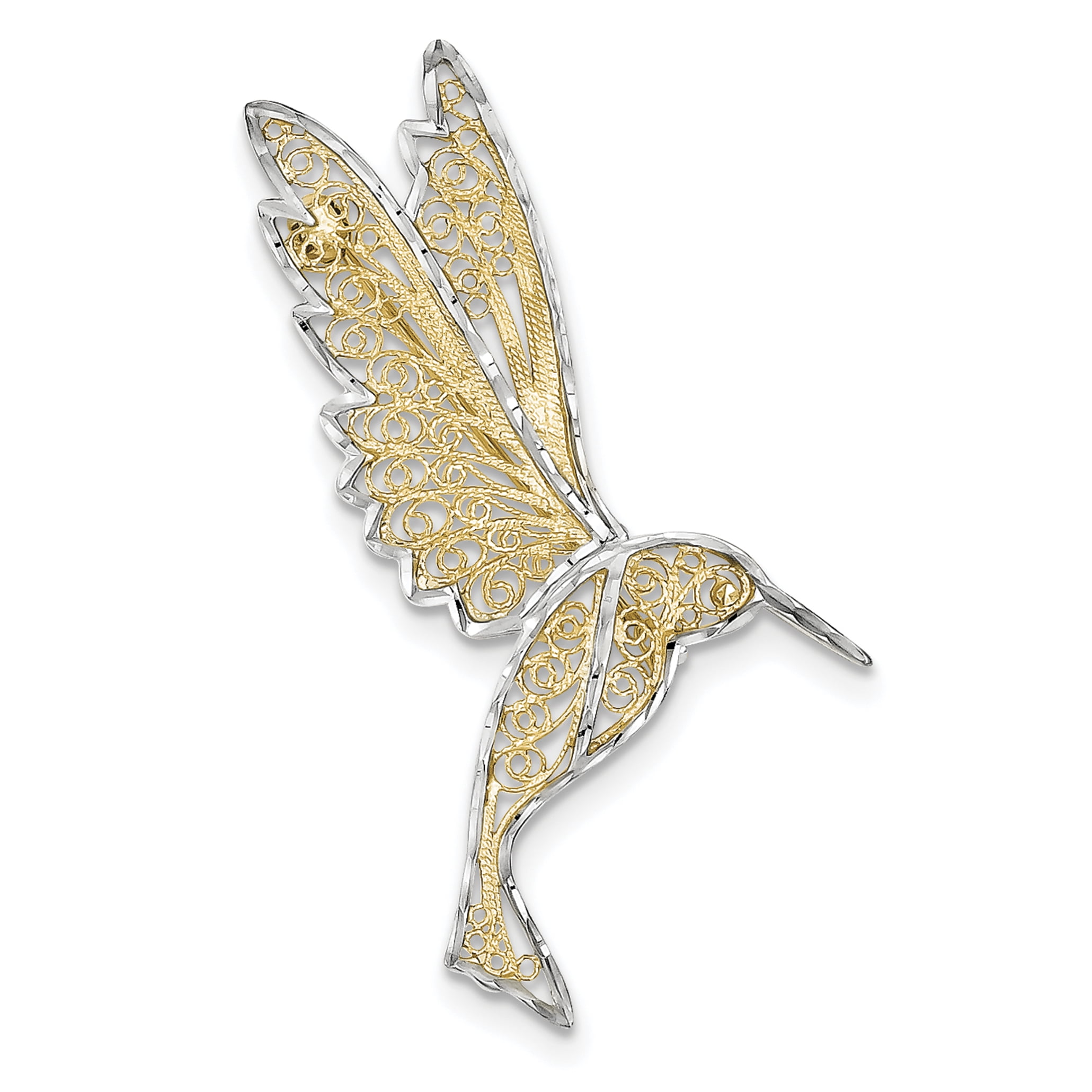 Beautiful 14k & Rhodium Diamond Cut Filigree Hummingbird Pin - Walmart.com