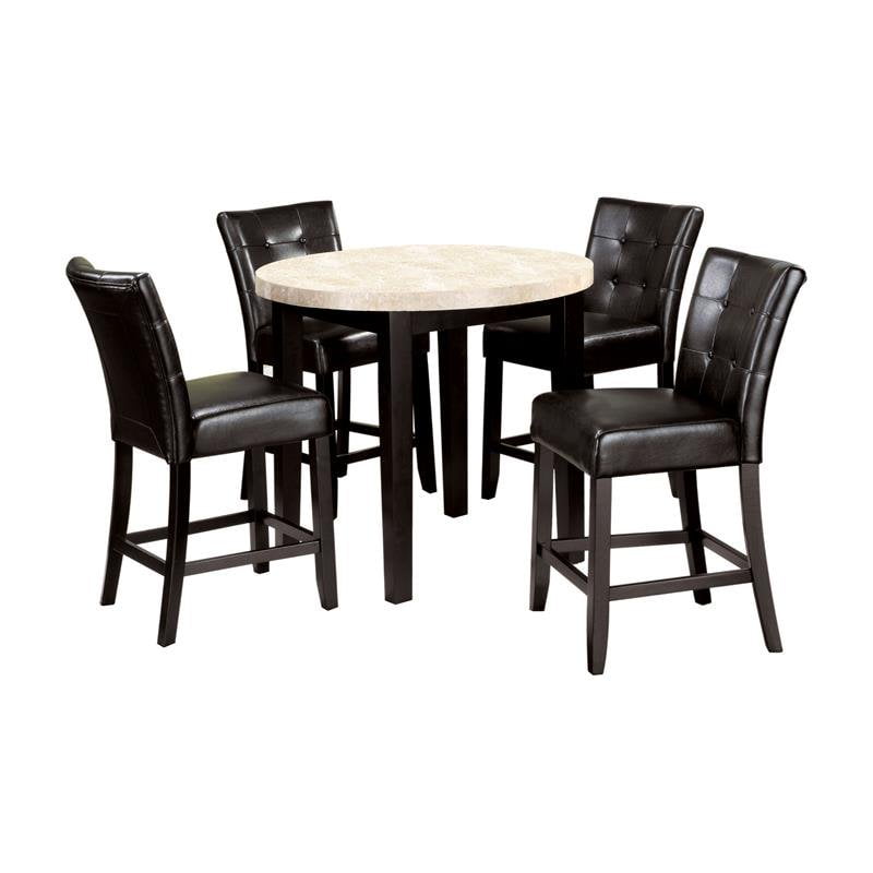 Furniture of America Peeves 5-piece Marble Top Counter Table Set in ...