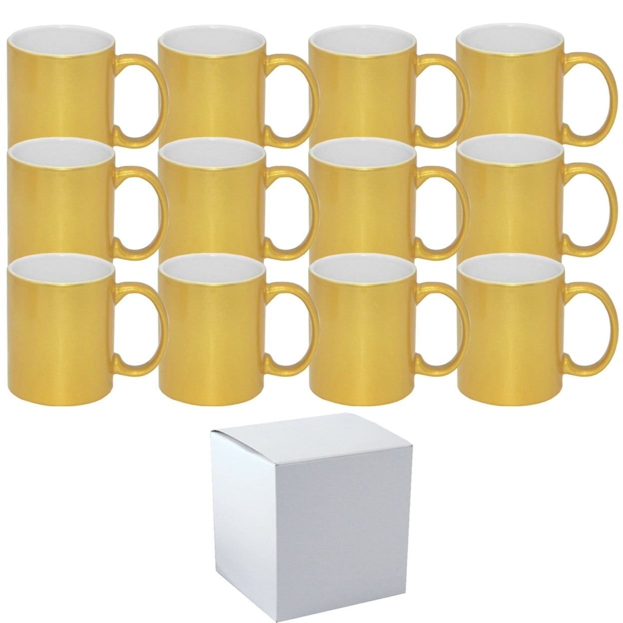 Mugsie 12 Pack 11 oz. METALLIC GOLD outer & Handle- Ceramic Sublimation ...