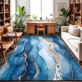 Abstract Watercolor Art Area Rug, Blue Gold Waves Graffiti Art Non-Slip ...