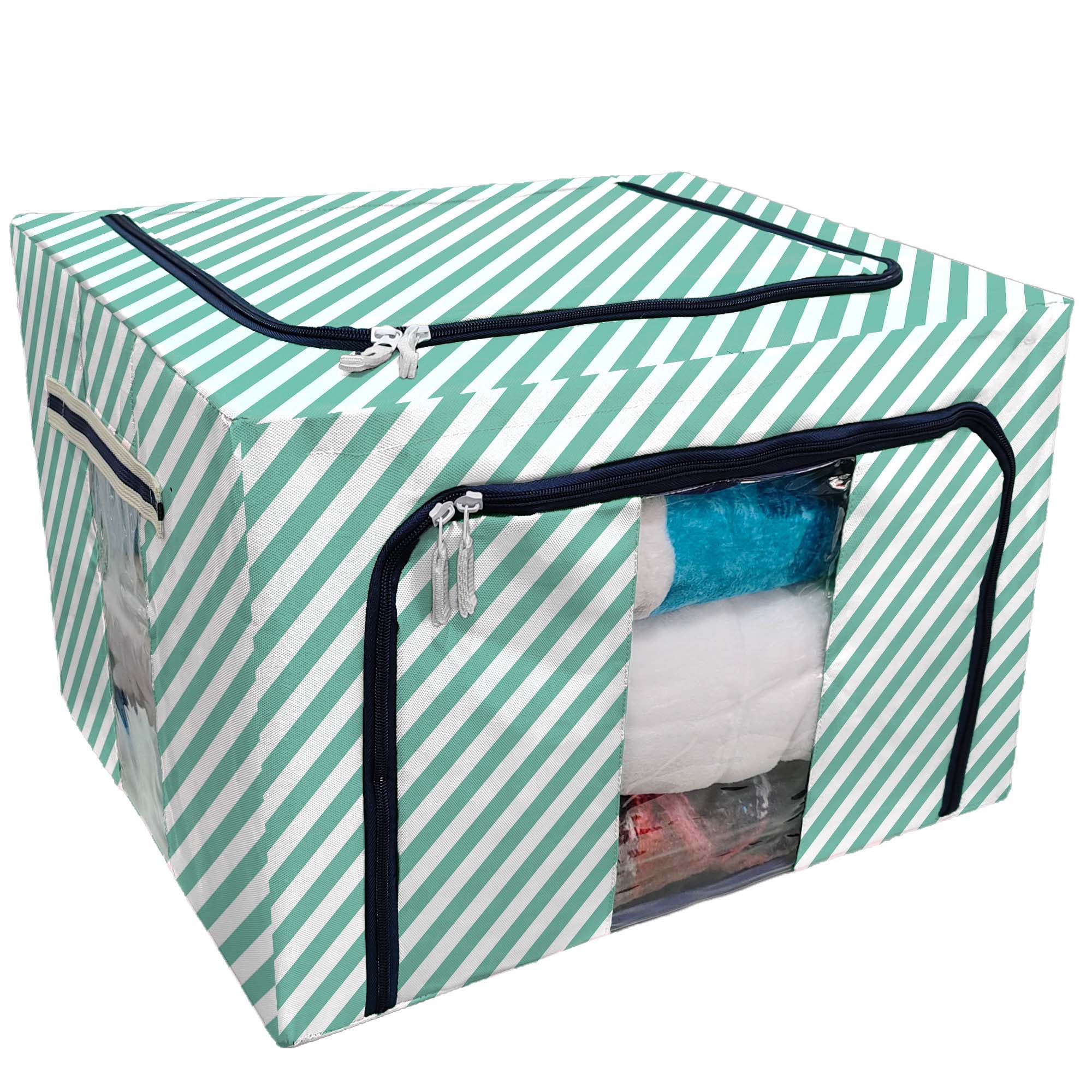 ECZJNT diagonal striped green white stripes Storage Bag Clear Window ...