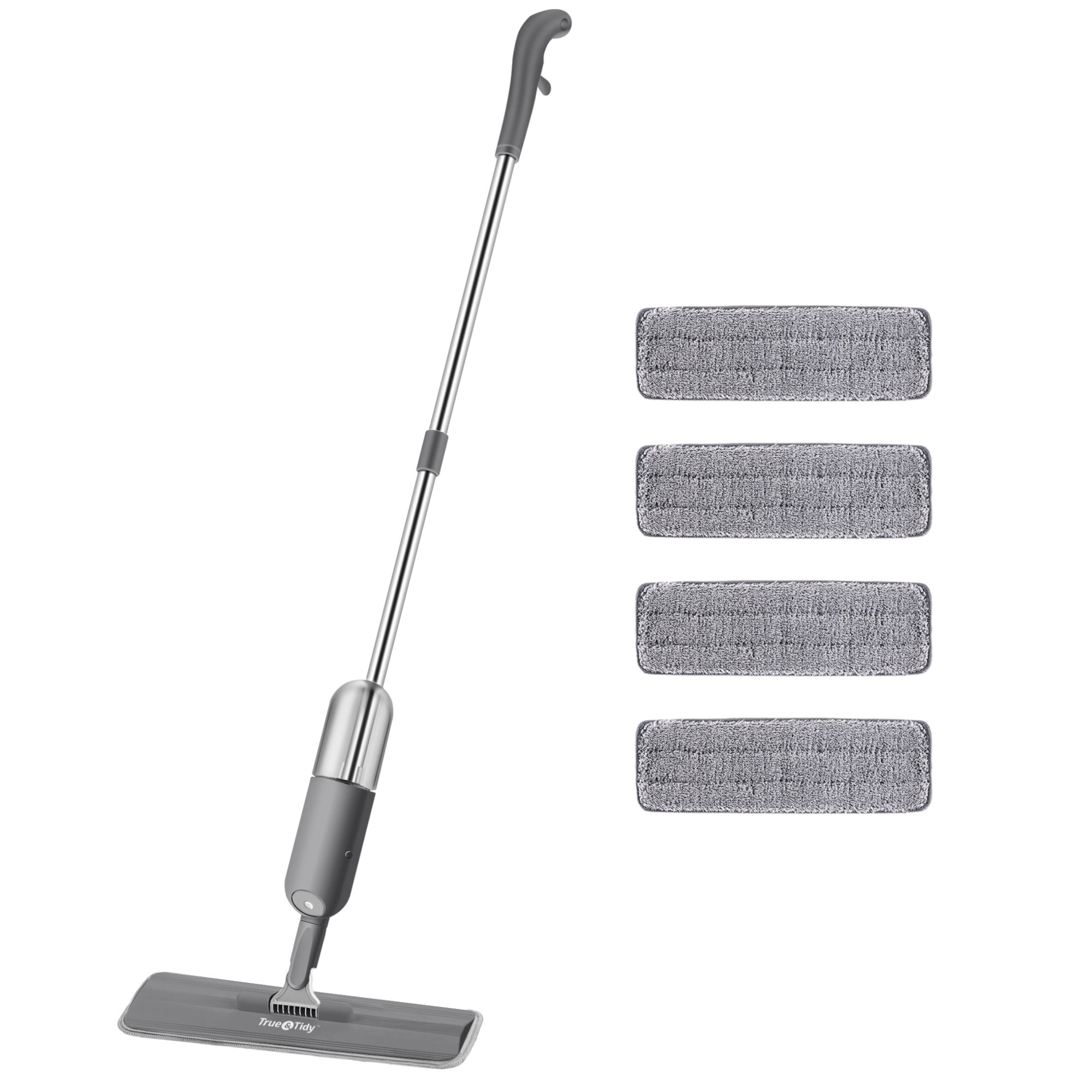 True & Tidy Spray Mop with Refillable Deluxe Set with 4 Mop Pads, Gray ...