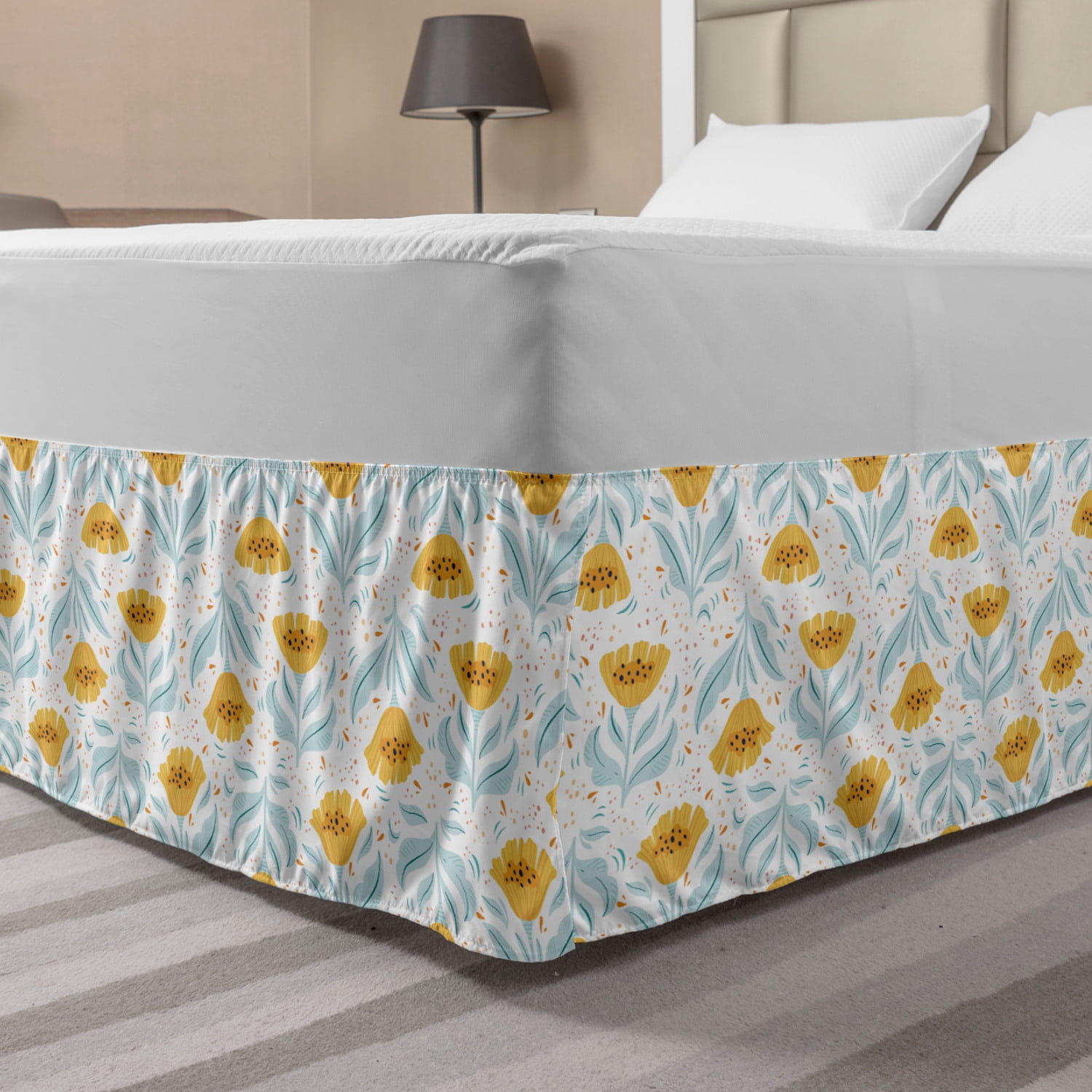 Floral Bed Skirt, Vintage Flowers Leaves and Polka Dots Pastel Design ...