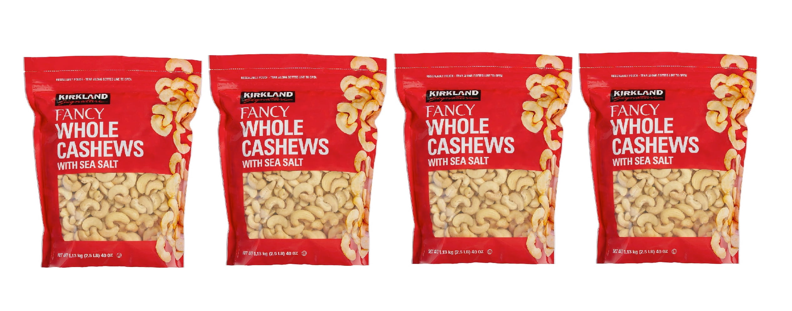 Kirkland Signature Fancy Whole Cashews with Sea Salt, 2.5 lbs 4PK ...